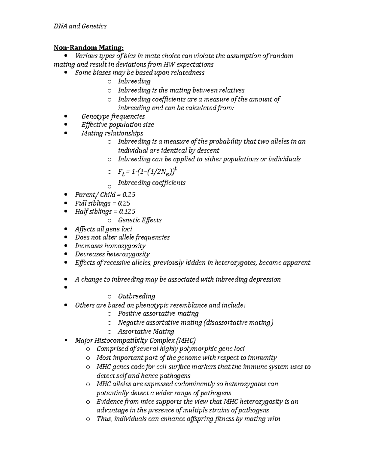Non-Random Mating Lecture Notes - Non-Random Mating: Various types of ...