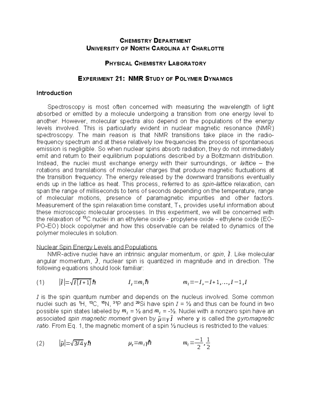 Exp21 Bruker rev+%283%29 - CHEMISTRY DEPARTMENT UNIVERSITY OF NORTH ...
