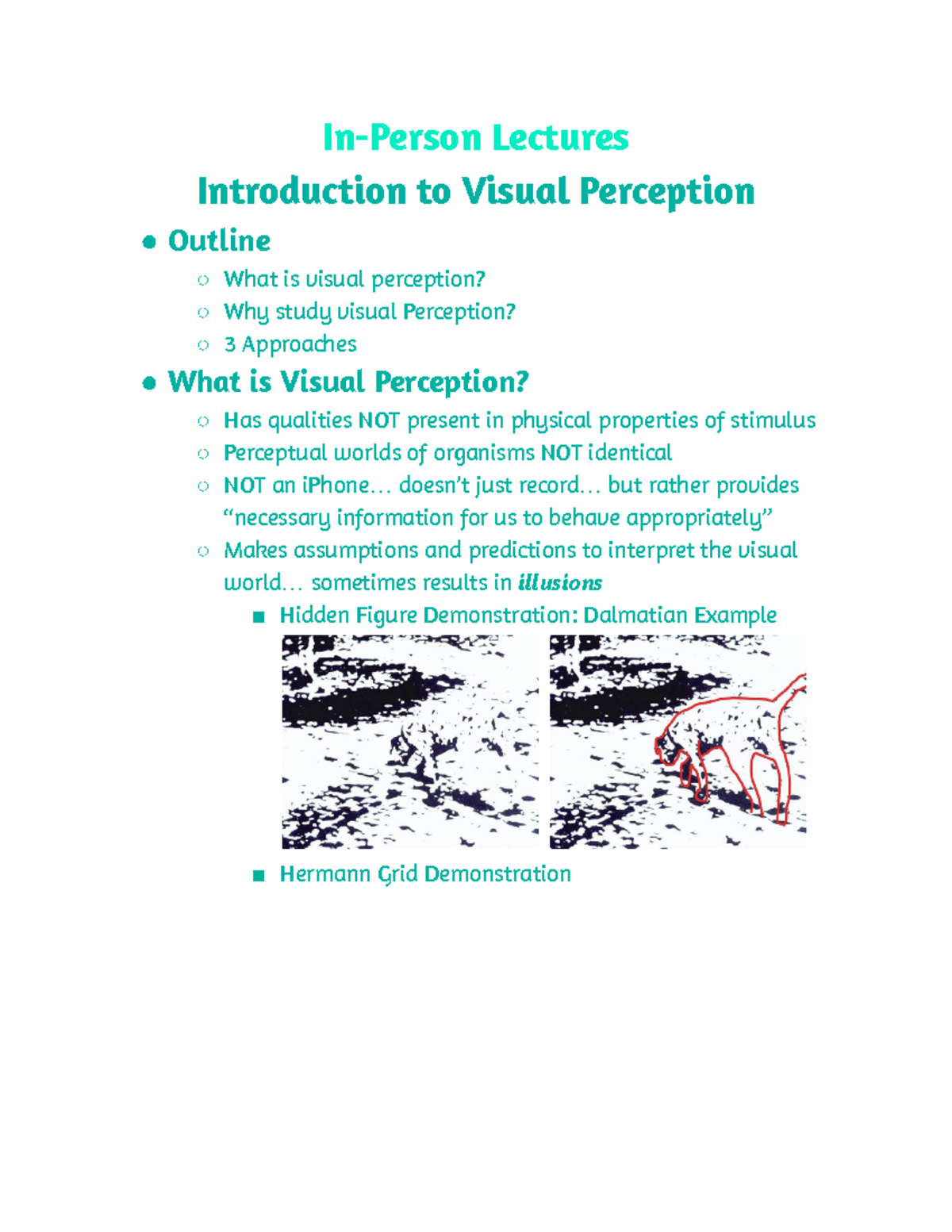 PSY 130 Perception - Vision Notebook - In-Person Lectures Introduction ...