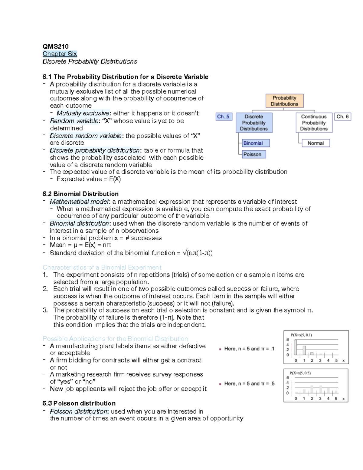 QMS210 Week 3 - discrete probability distribution - QMS Chapter Six Discrete Probability - Studocu