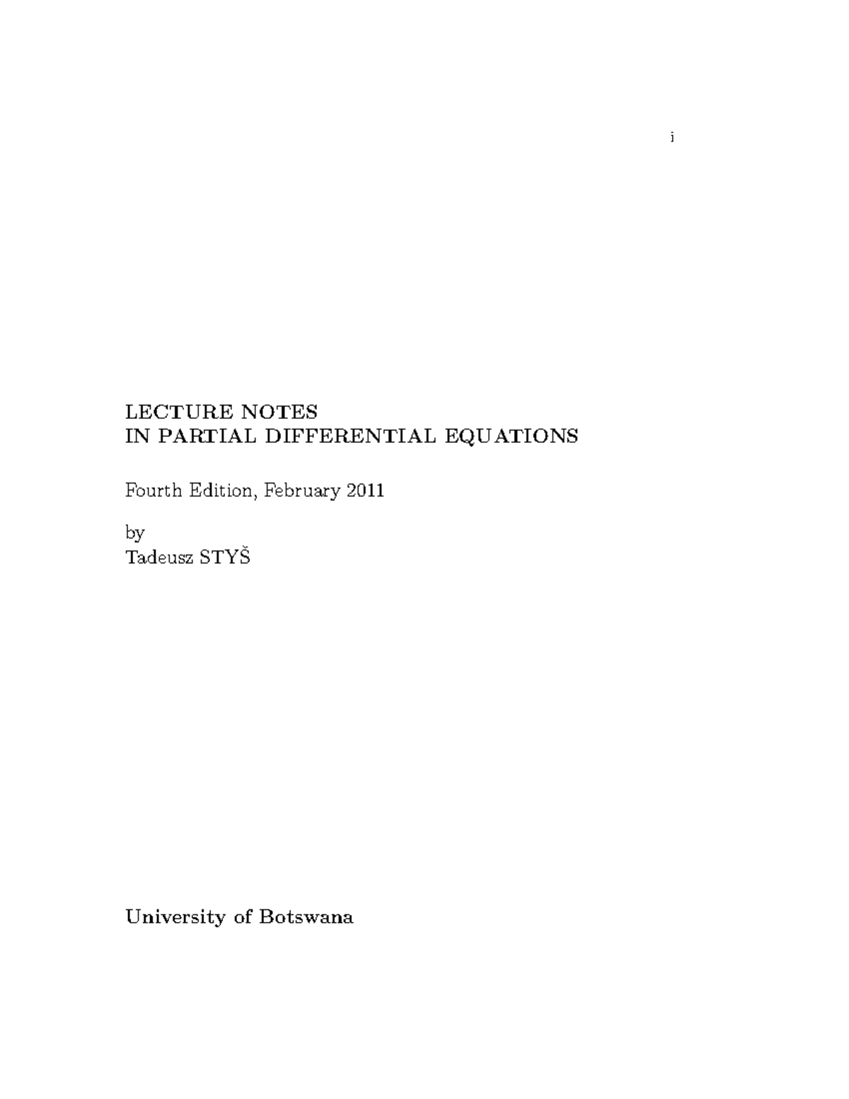 Partial-differential-equations - i LECTURE NOTES IN PARTIAL ...