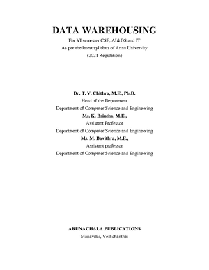 DW-UNIT I- Lecture Notes - UNIT I Data Warehouse Introduction A data ...