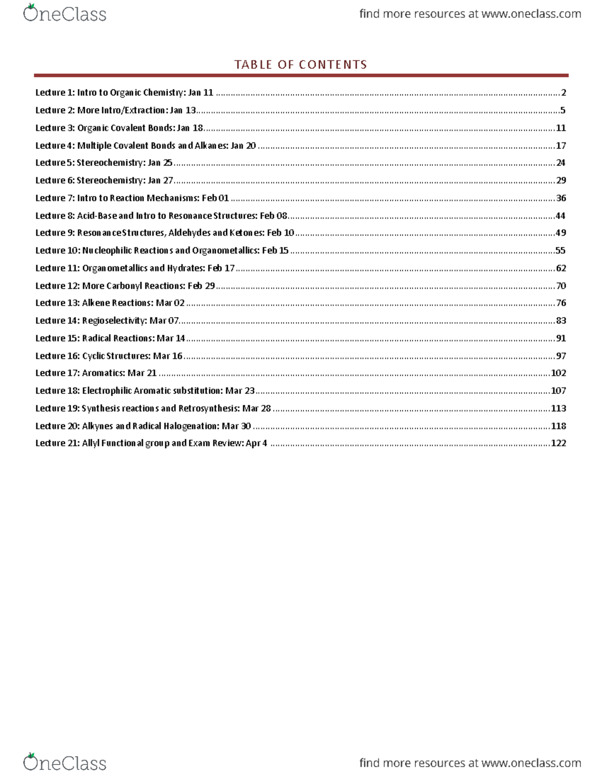 ORGO-chem-notes - lecture - TABLE OF CONTENTS Lecture 1: Intro to ...