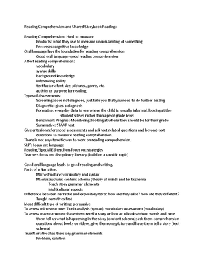 Literacy and the SLP Exam 3 - Lecture 10 reading comprehension Reading ...