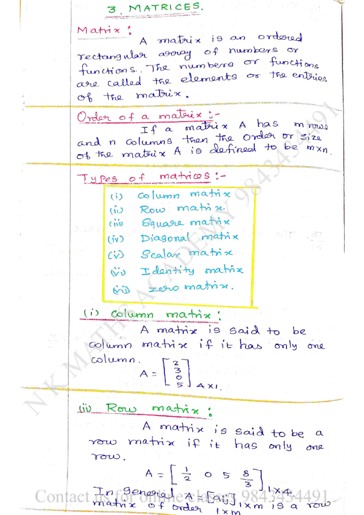 Matrices - NNKLNKN; - 3. MATRICES. Matrix: A matrix is an ordered rectangular array of numbers ...