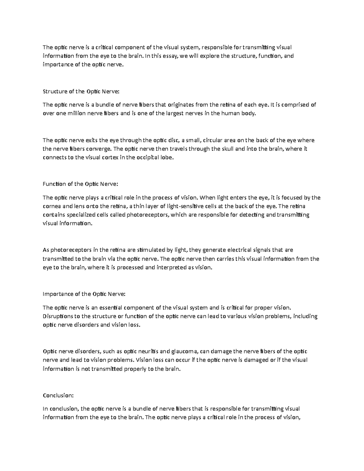 Optic nerve notes - The optic nerve is a critical component of the ...