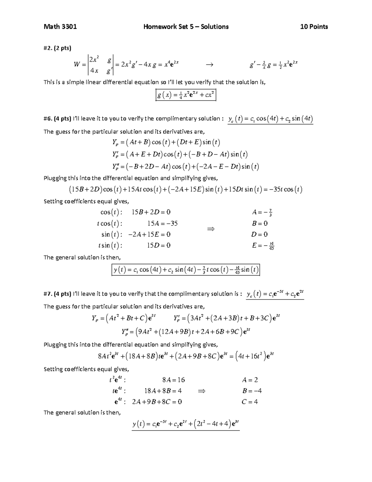 Hw 05 spring 2017 answers - Math 3301 Homework Set 5 Solutions 10 ...