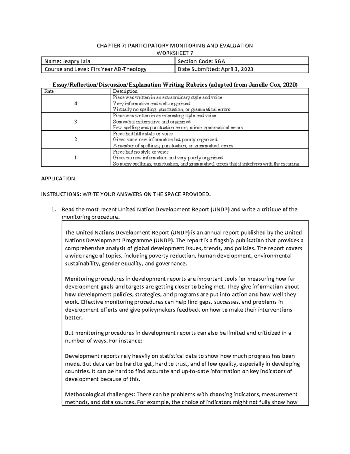 Chapter 7 Worksheet 7 - an activity - CHAPTER 7: PARTICIPATORY ...