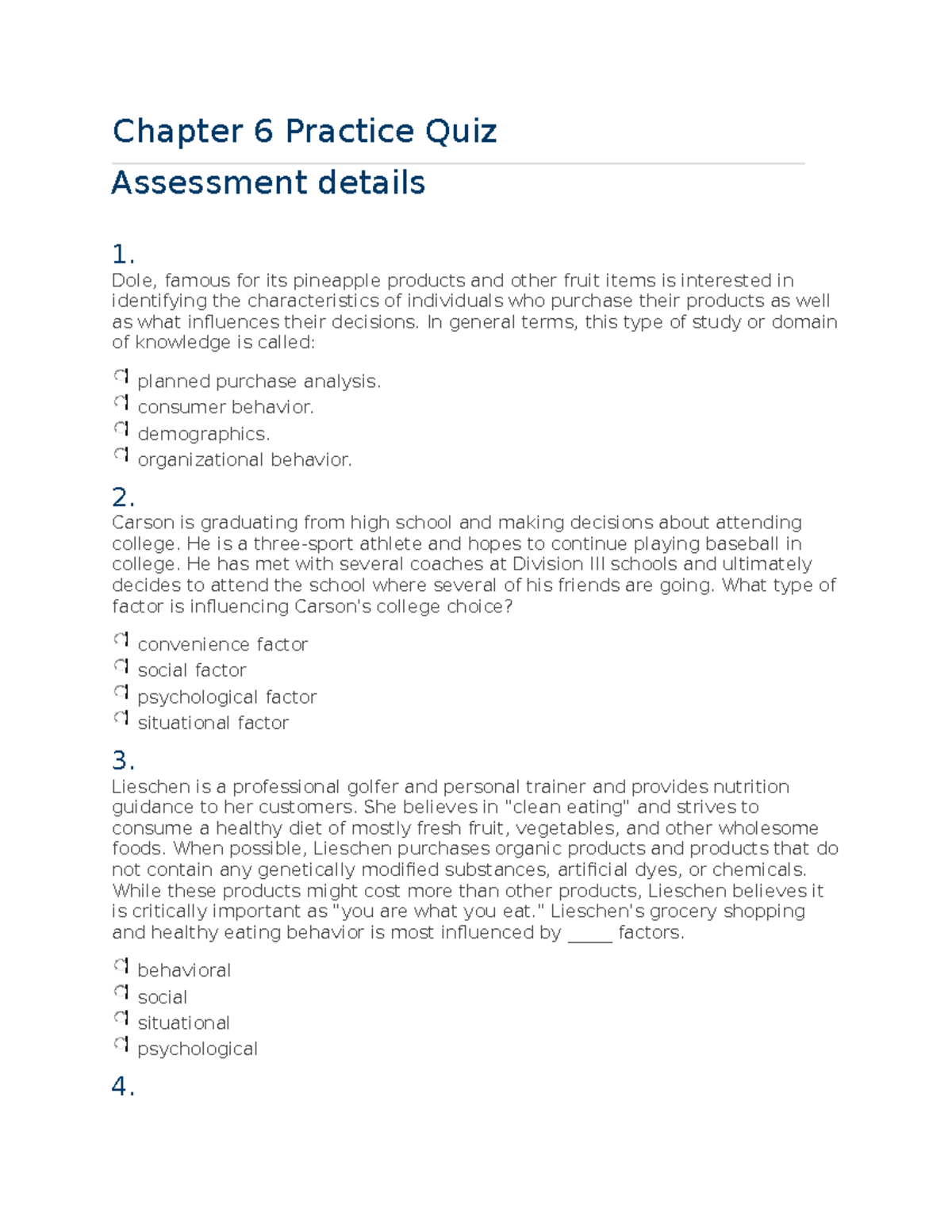 Chapter 6 Test - its all there - Chapter 6 Practice Quiz Assessment ...