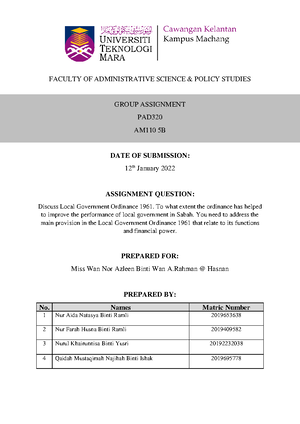 Group Assignment LAW309 AM1105B - FACULTY OF ADMINISTRATIVE SCIENCE ...
