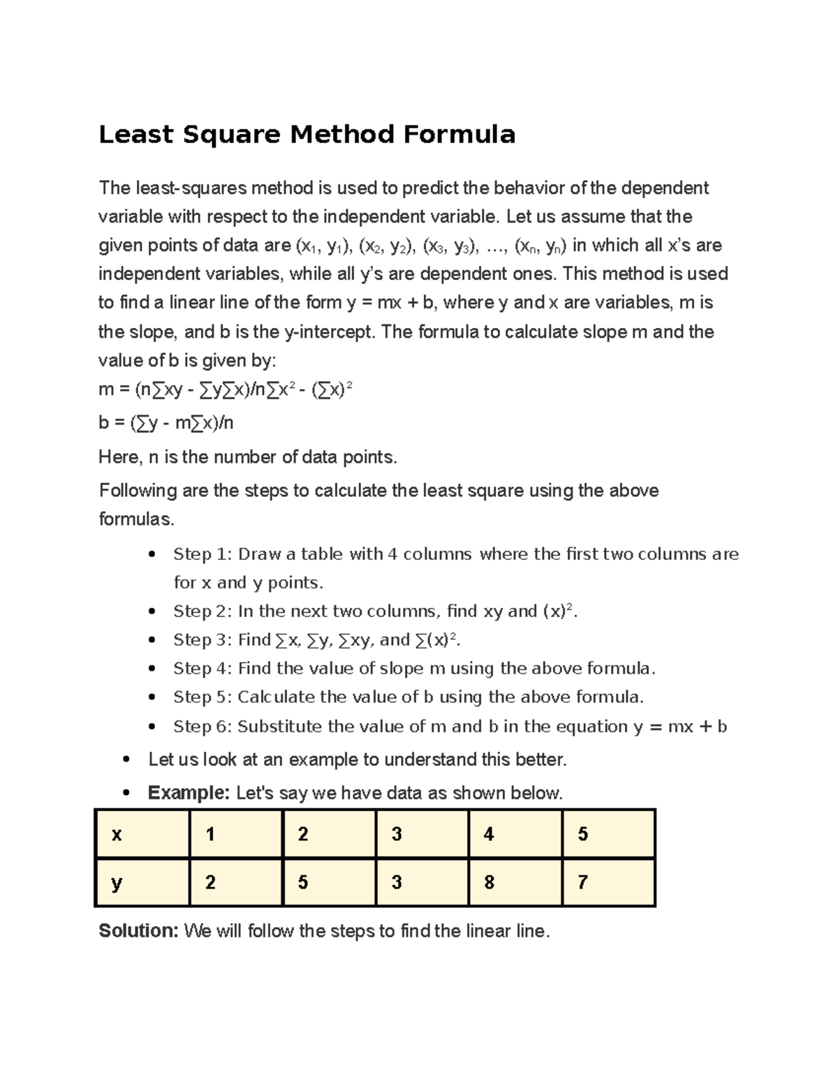 Least Square Method Formula - Let us assume that the given points of ...