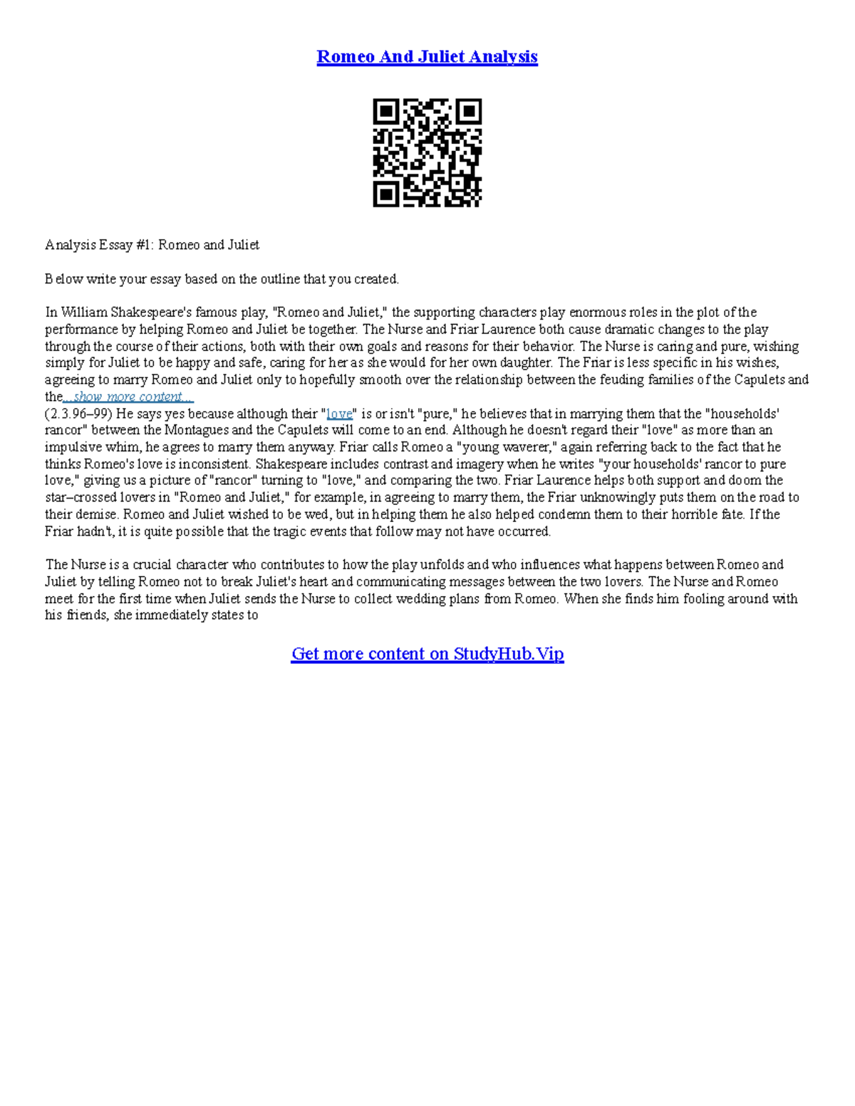 Romeo And Juliet Essay Outline - Romeo And Juliet Analysis Analysis ...