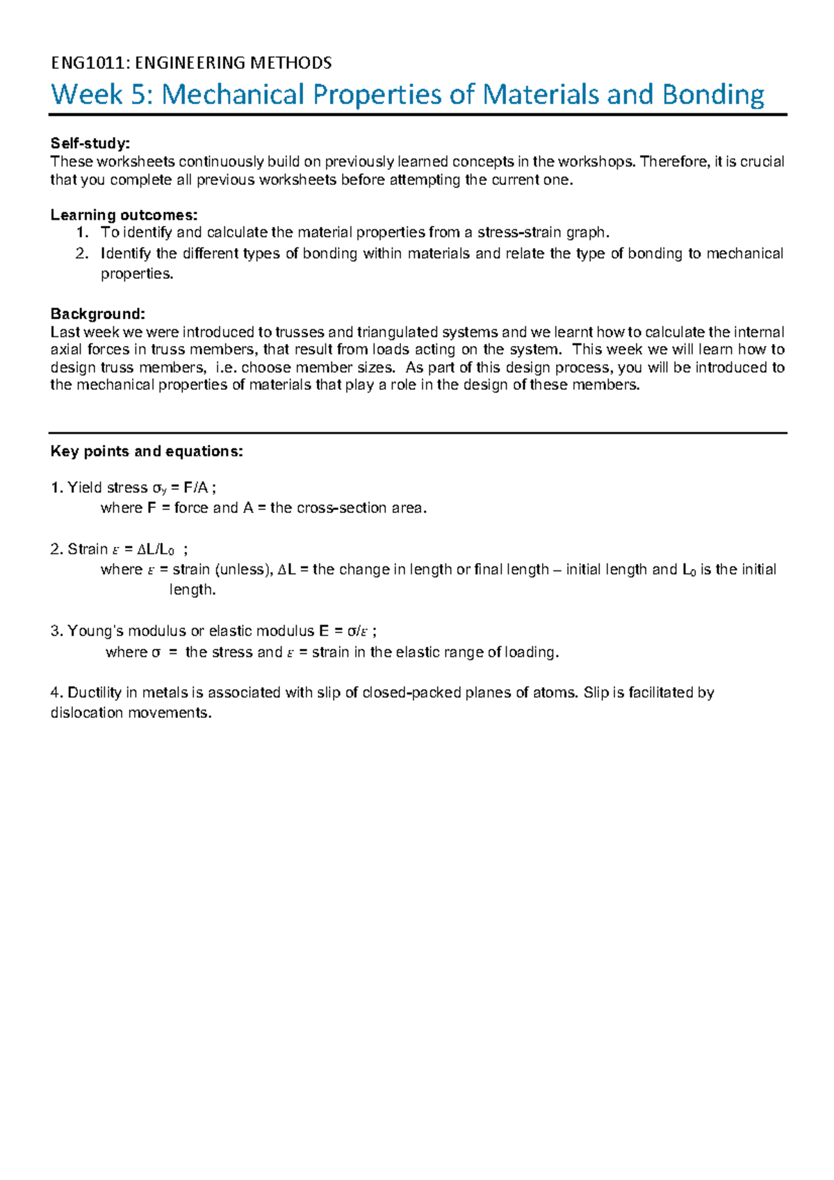 W5 Workshop questions student - ENG1011: ENGINEERING METHODS Week 5 ...