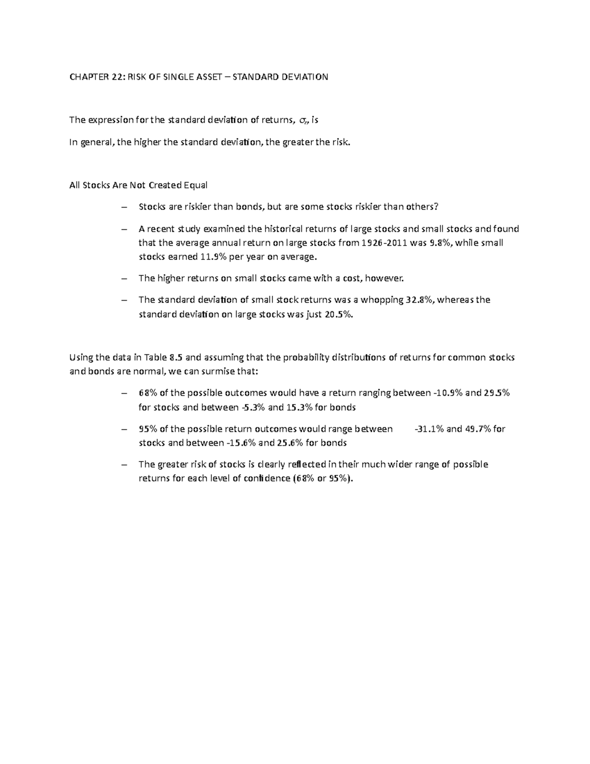 C22 RISK OF Single Asset – Standard Deviation - CHAPTER 22: RISK OF ...