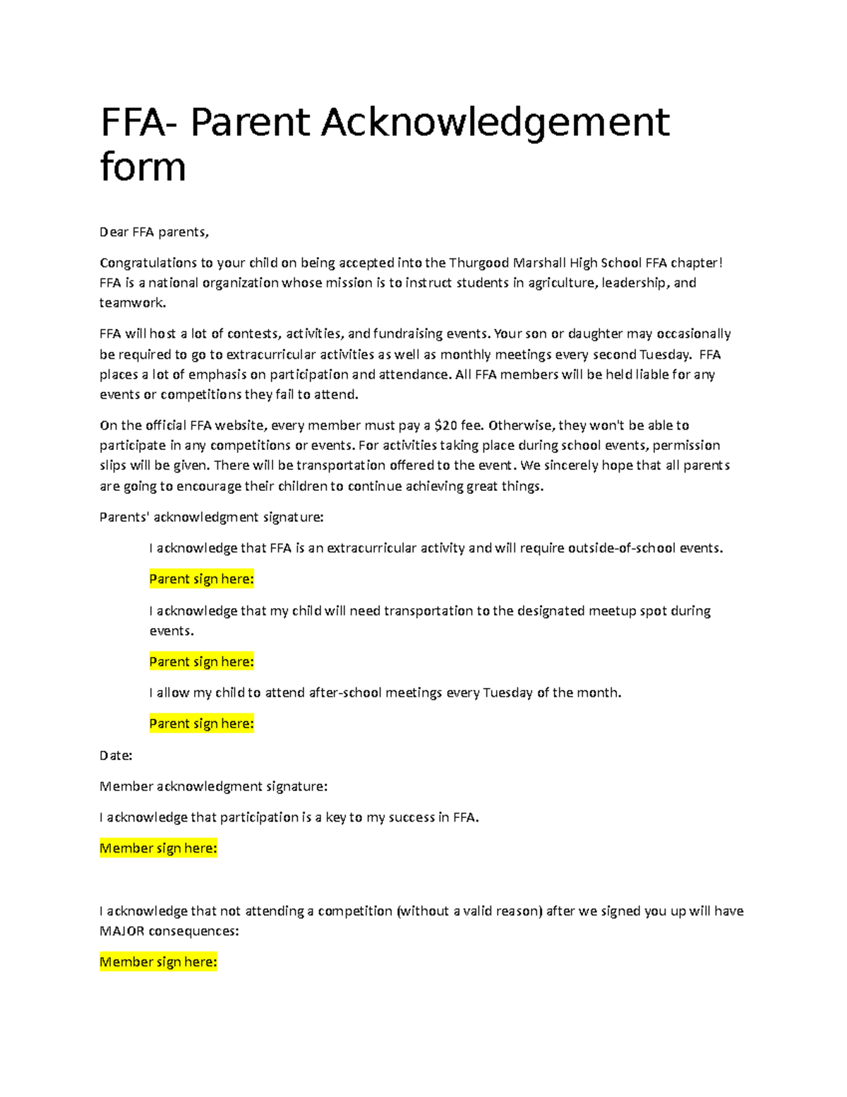 FFA form - This is about the importance of lincoln and its benefit ...