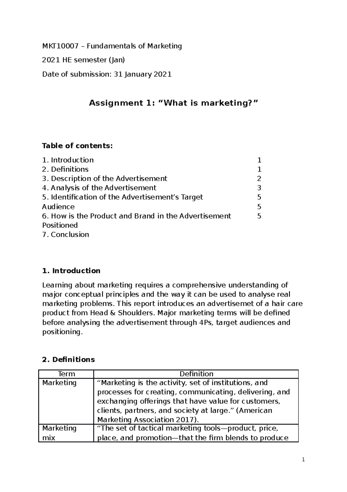 Assignment-1 what is marketing - marketing and innovation - Studocu