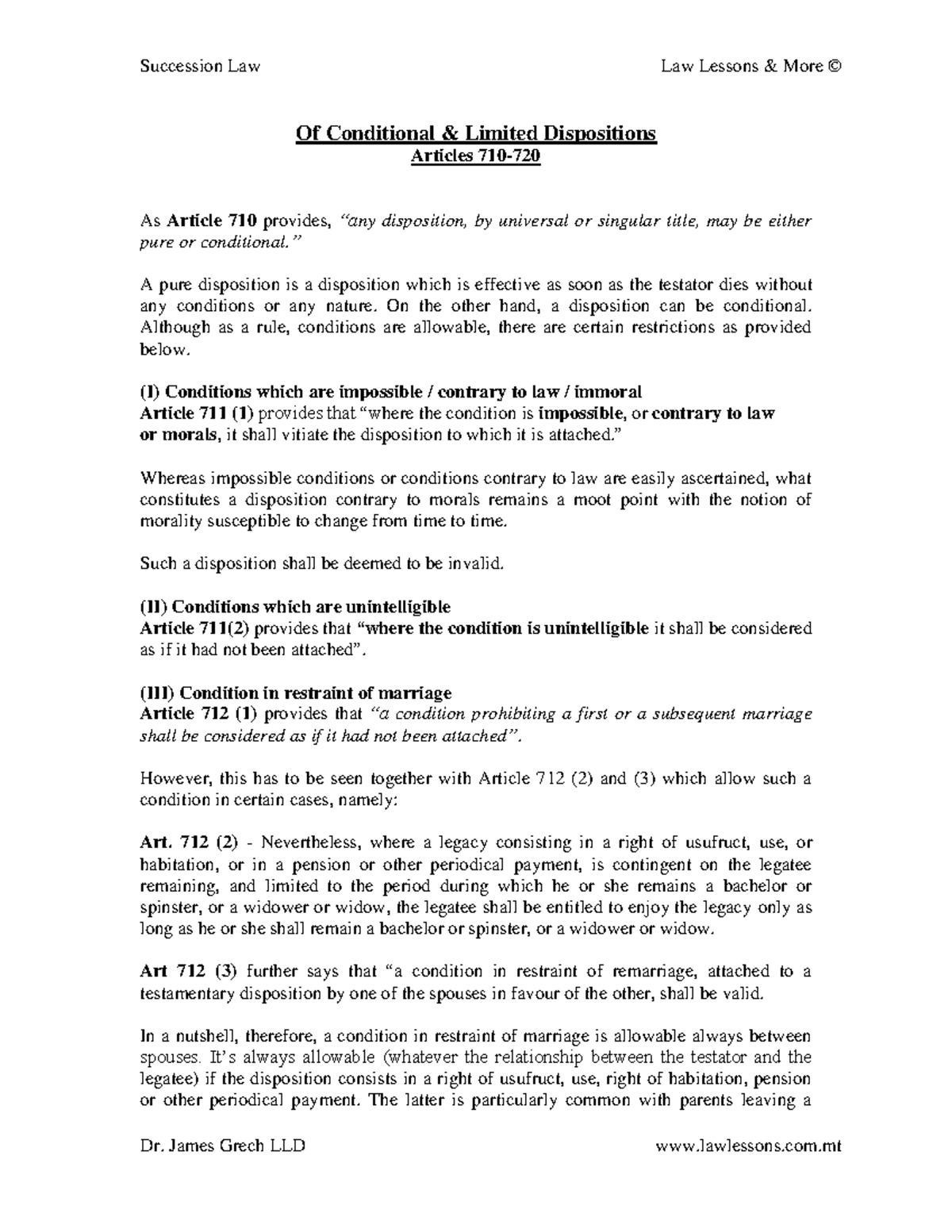 Law Lessons Notes Conditional Limited Dispositions - Of Conditional ...