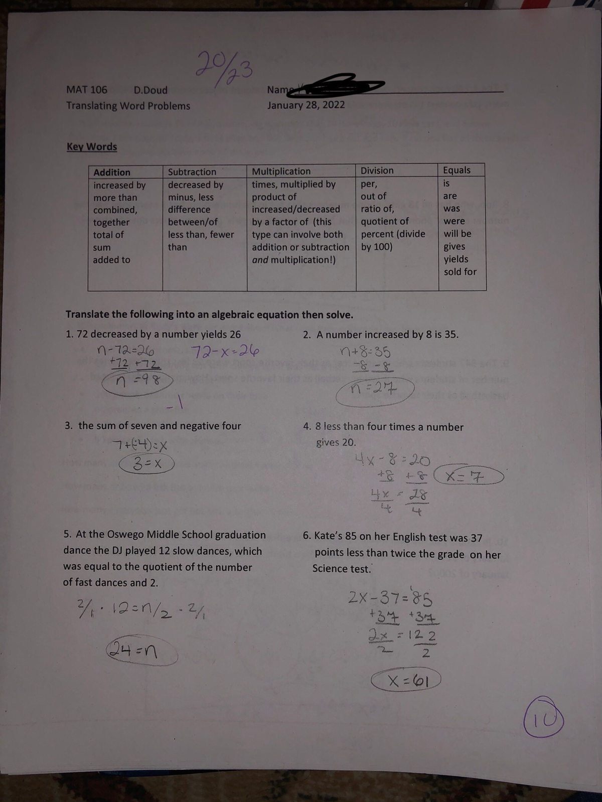 Translating Word Problems - MAT 106 - Studocu