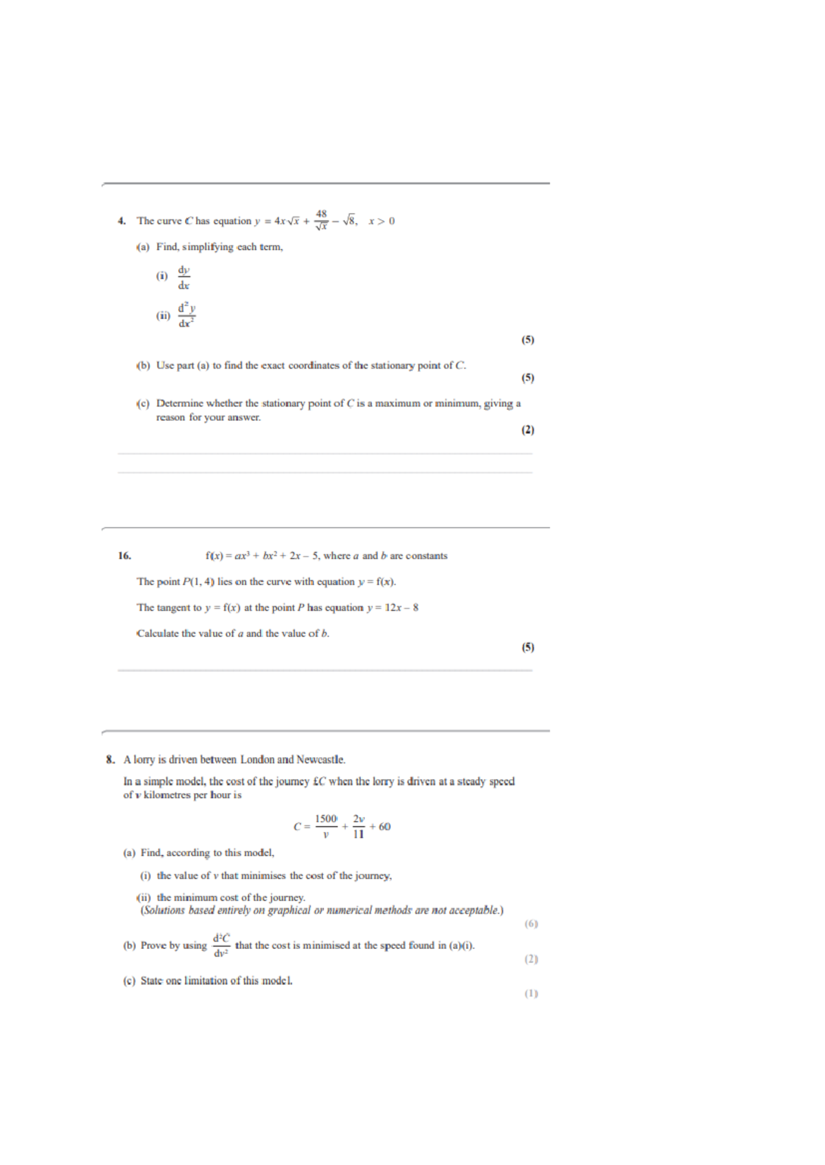 Differentiation questions - 4. The curve C has equation V8, 48 (a) Find ...