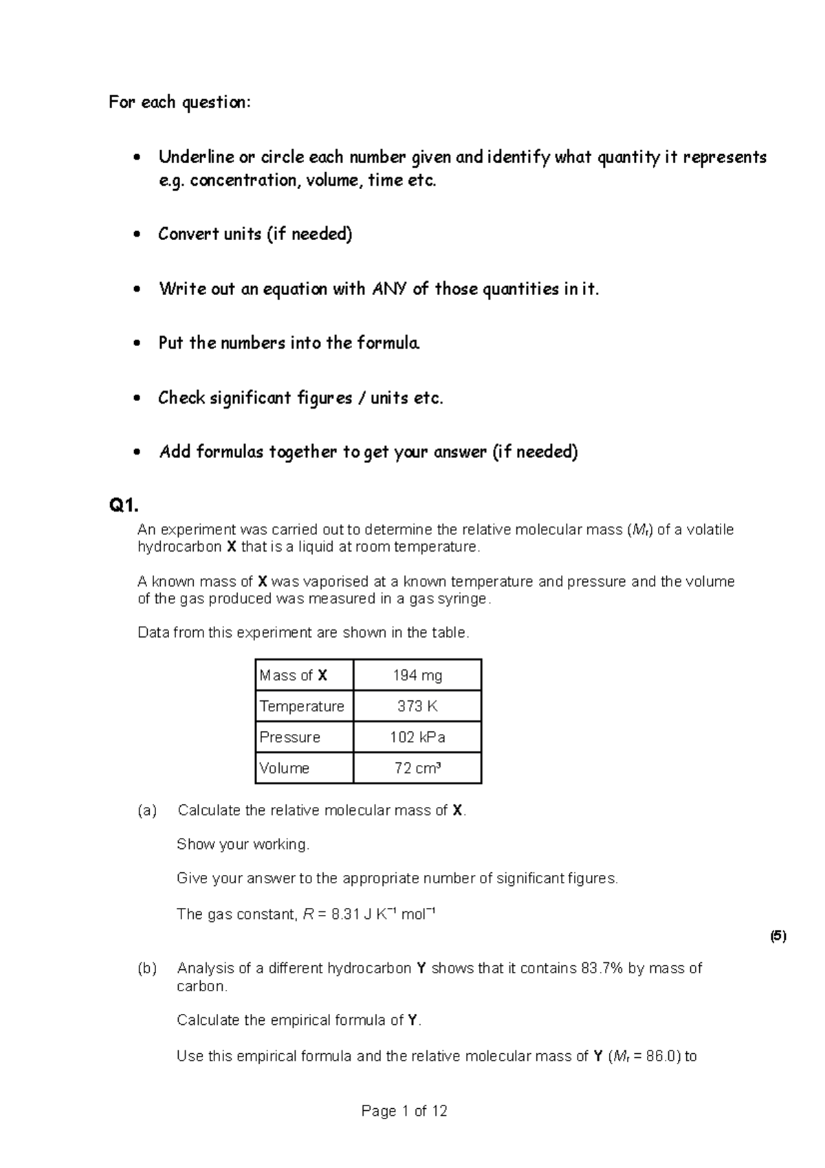 Calculation-practice - For each question: Underline or circle each ...