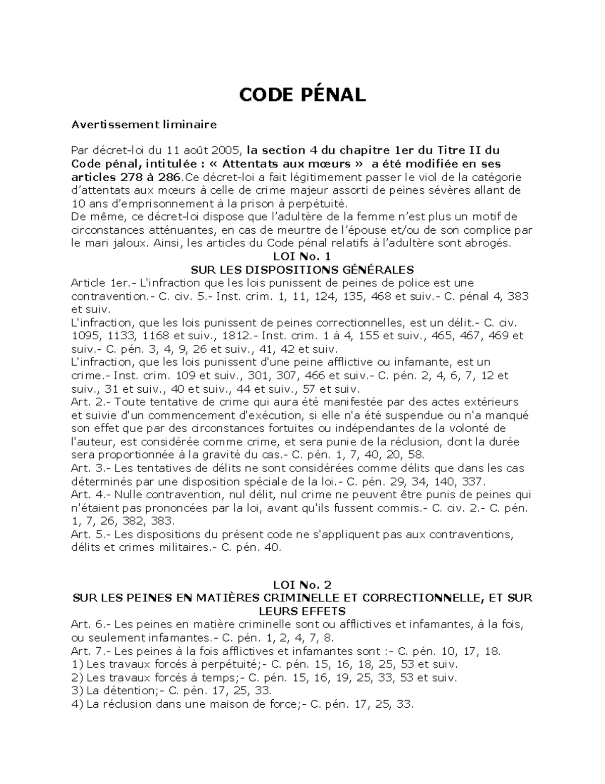 Code Penal Code P nal Haitien CODE P NAL Avertissement Liminaire