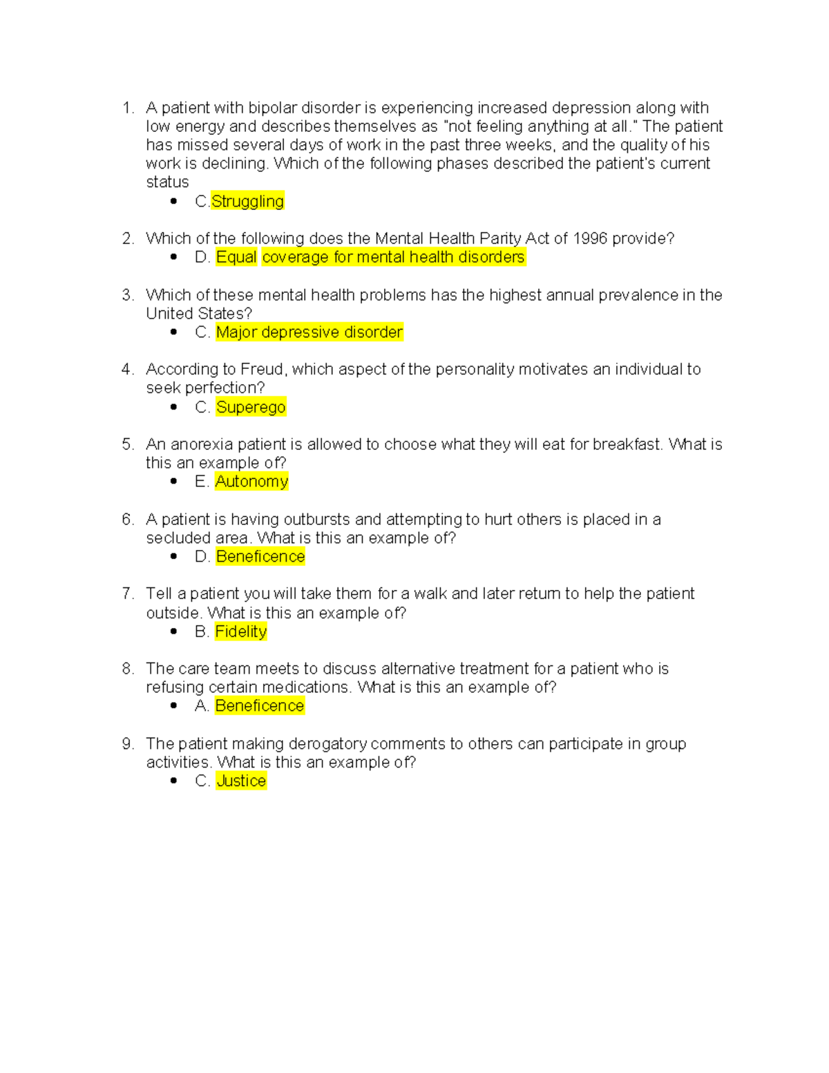 Mental health quiz questions - A patient with bipolar disorder is ...