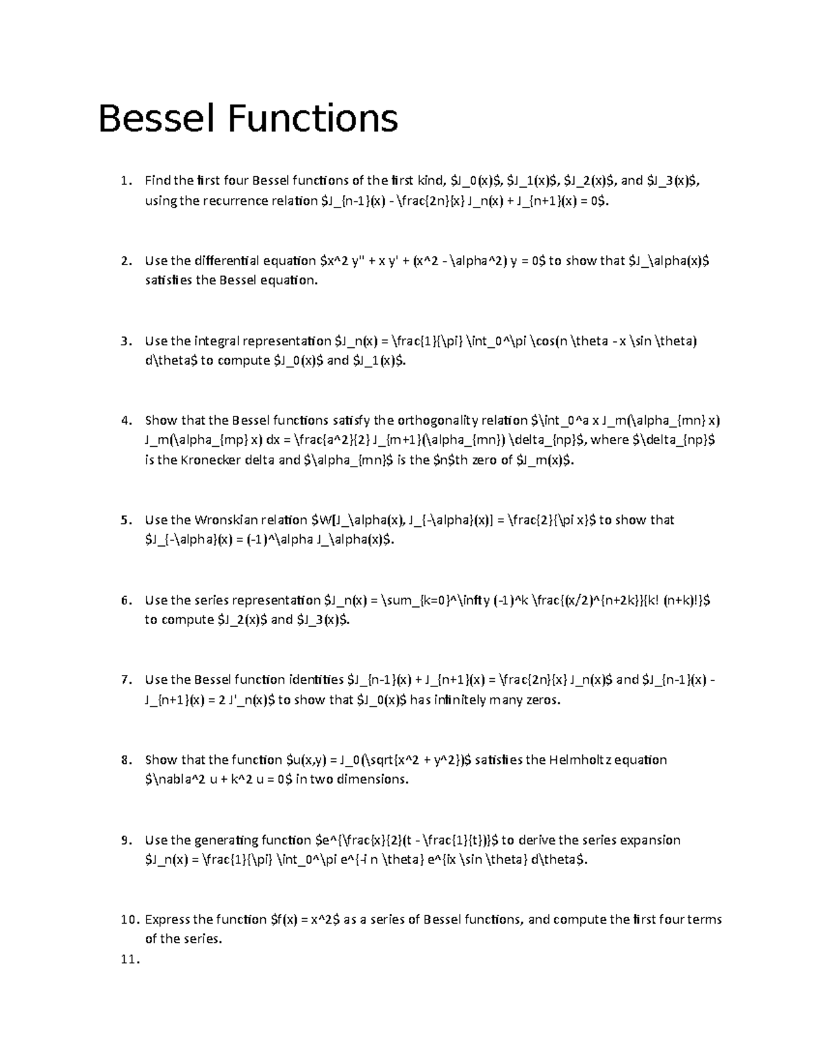 Bessel Functions - calculus 3 self-made worksheet - Bessel Functions Find the first four Bessel ...