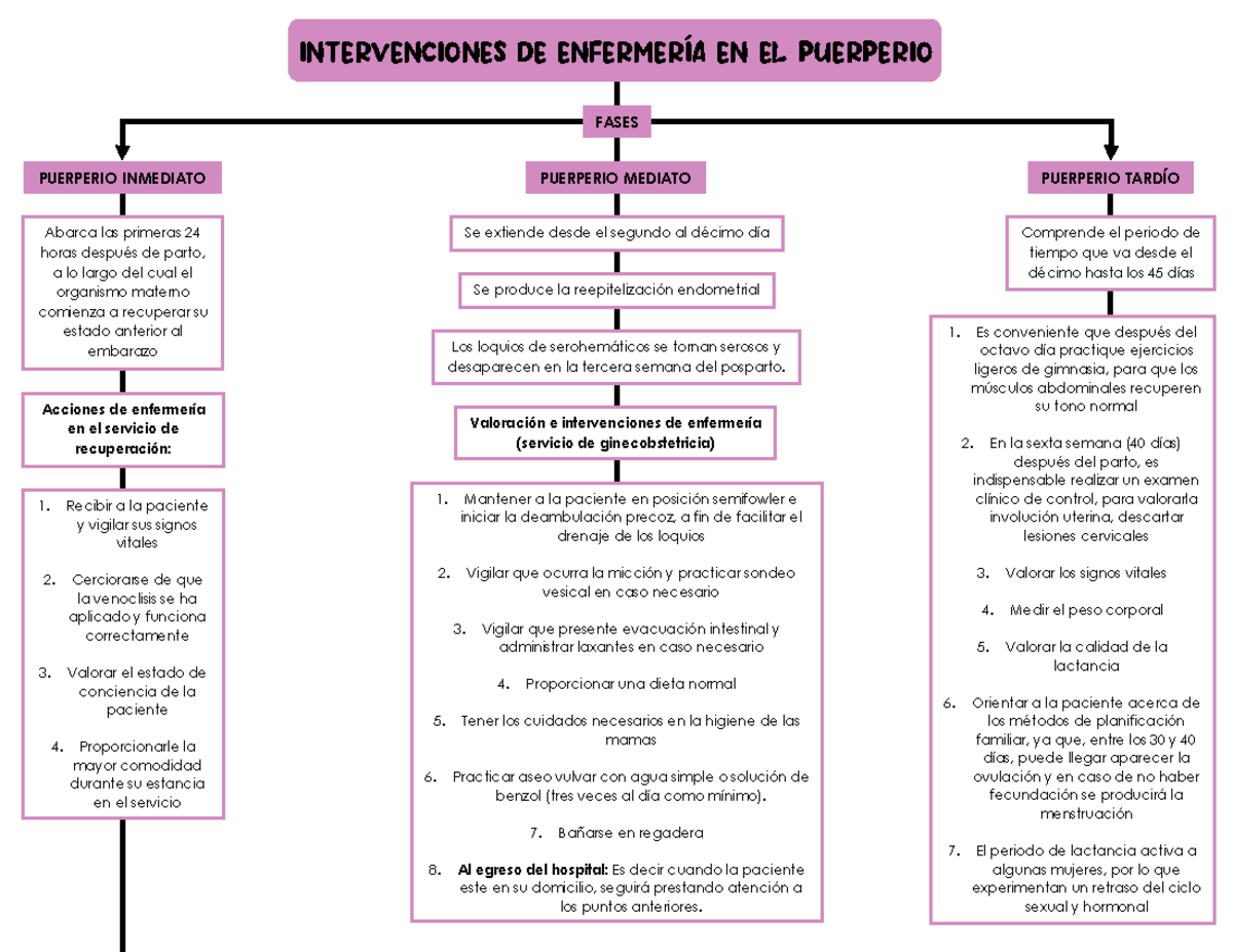 Mapa C Intervenciones De Enfermería En El Puerperio Fisiológico Y