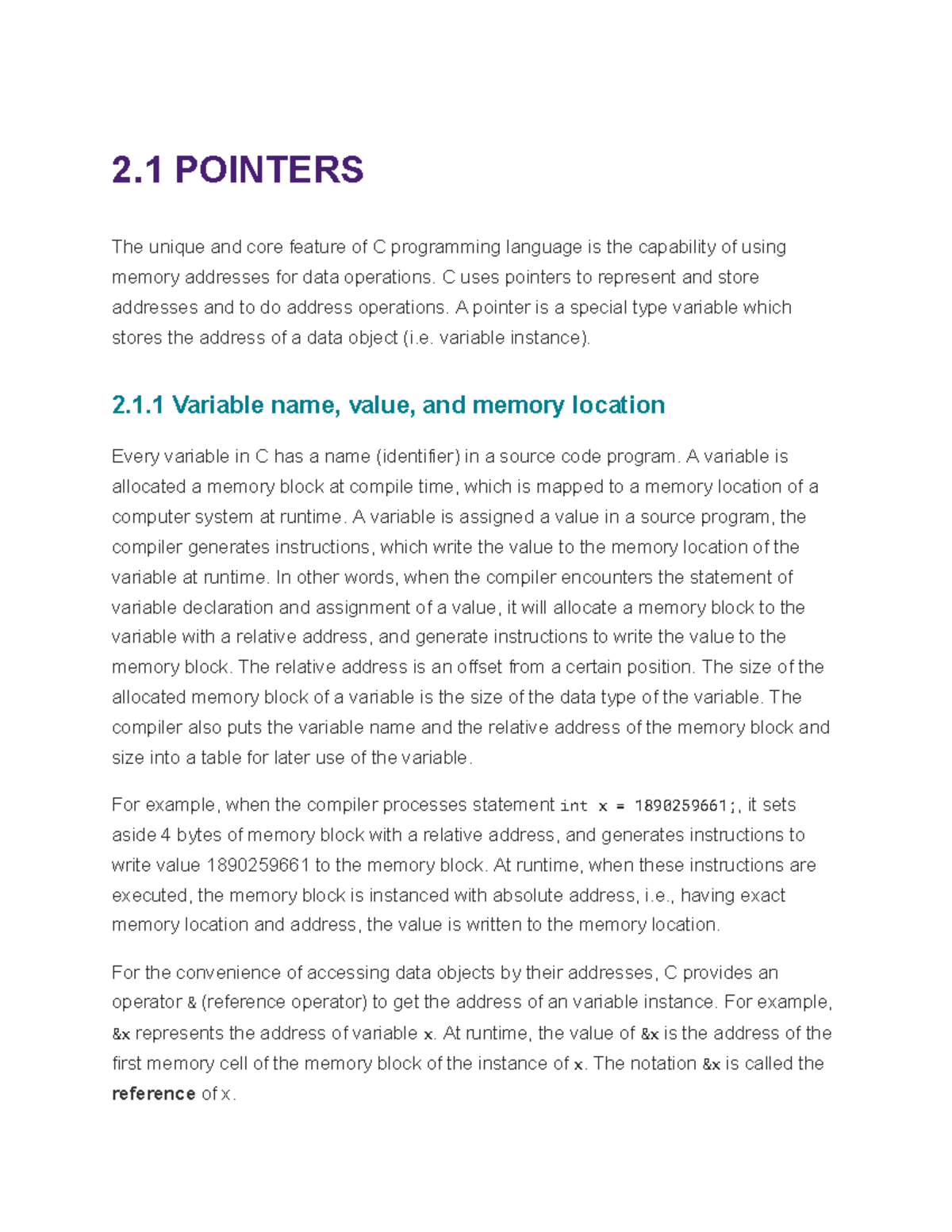 264 Notes 2 Pointers The Unique And Core Feature Of C Programming Language Is The Capability
