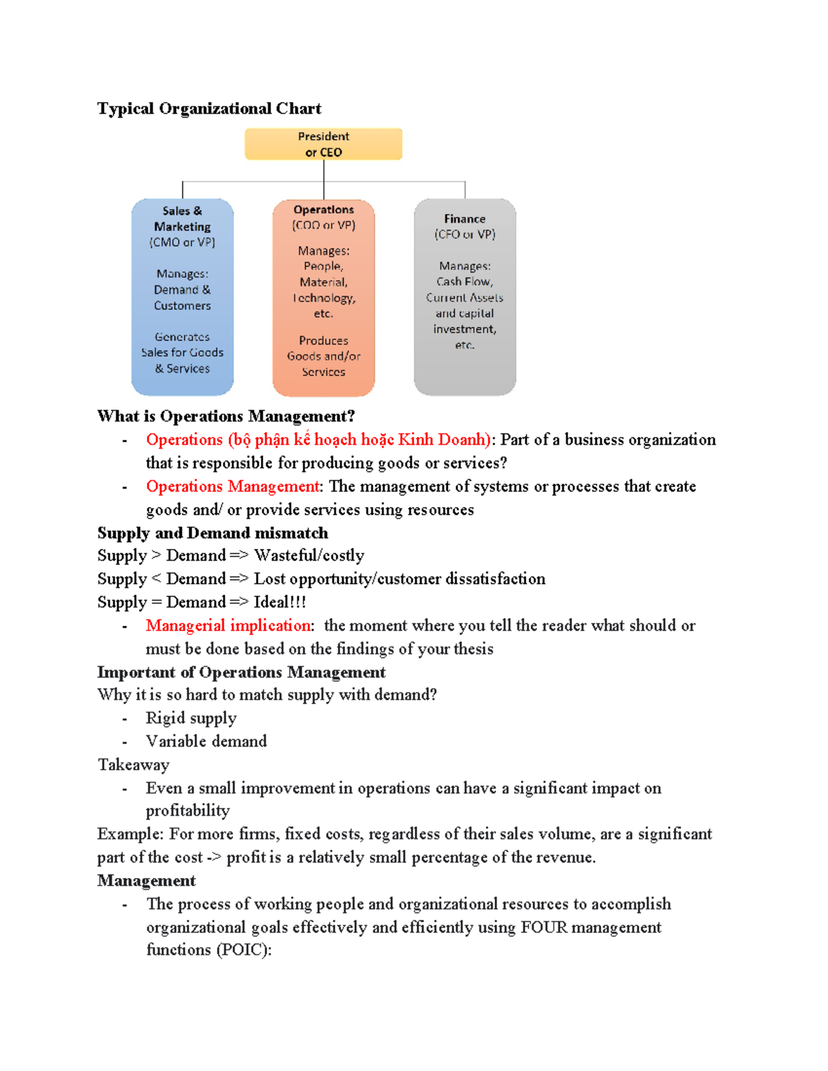 Chapter 1 - Typical Organizational Chart What is Operations Management ...