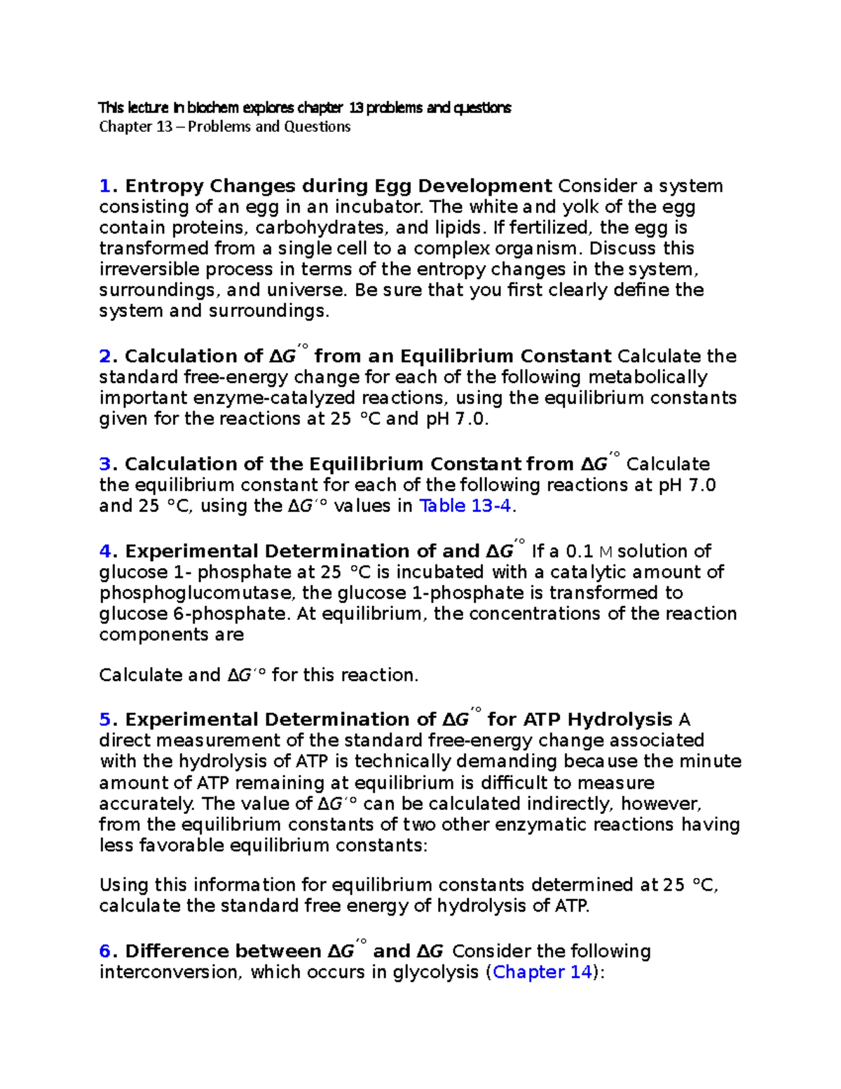 Chapter 13 – Problems and Questions Lecture #5 - This lecture in ...