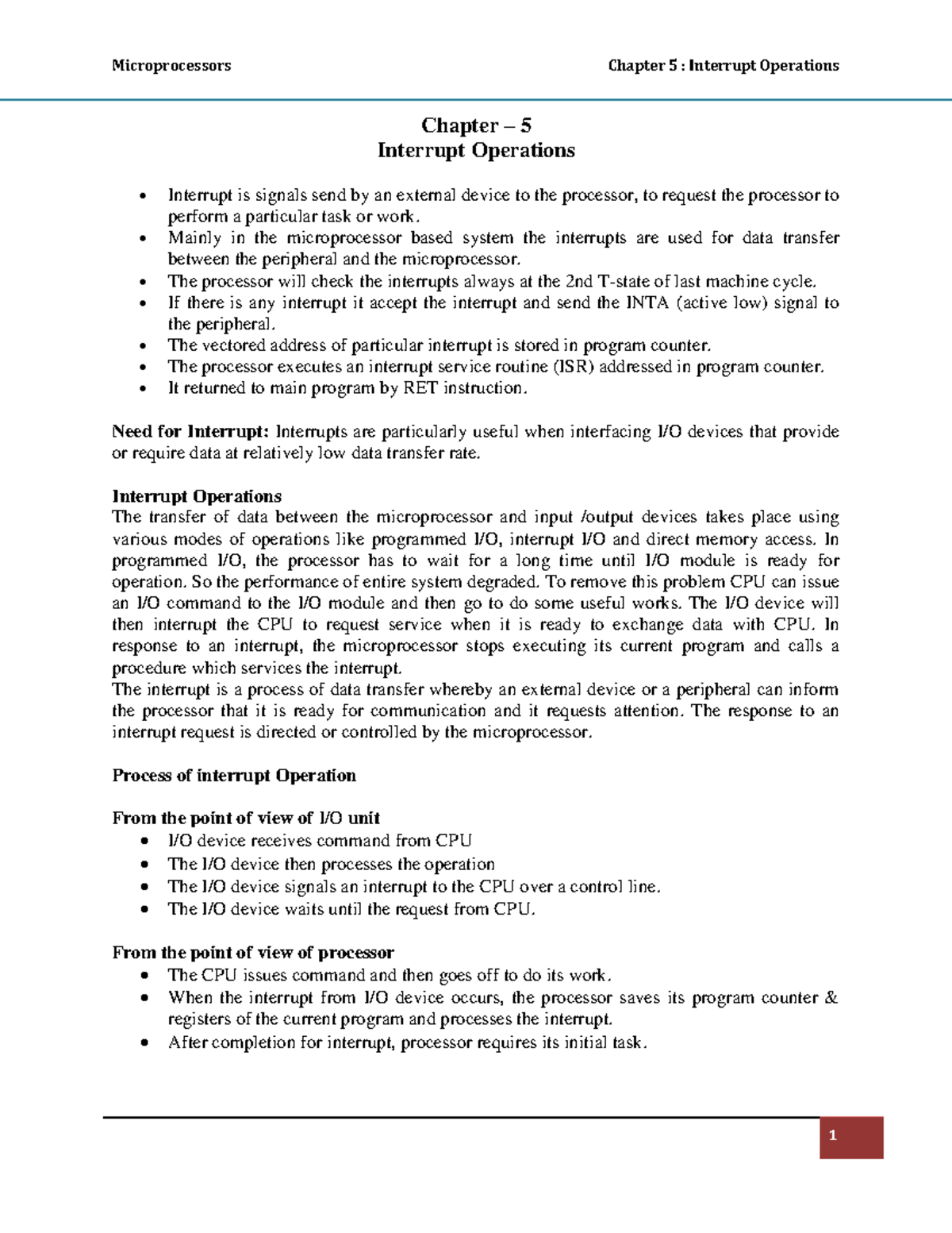 Chapter 5 Interrupt Operations - Chapter – 5 Interrupt Operations ...