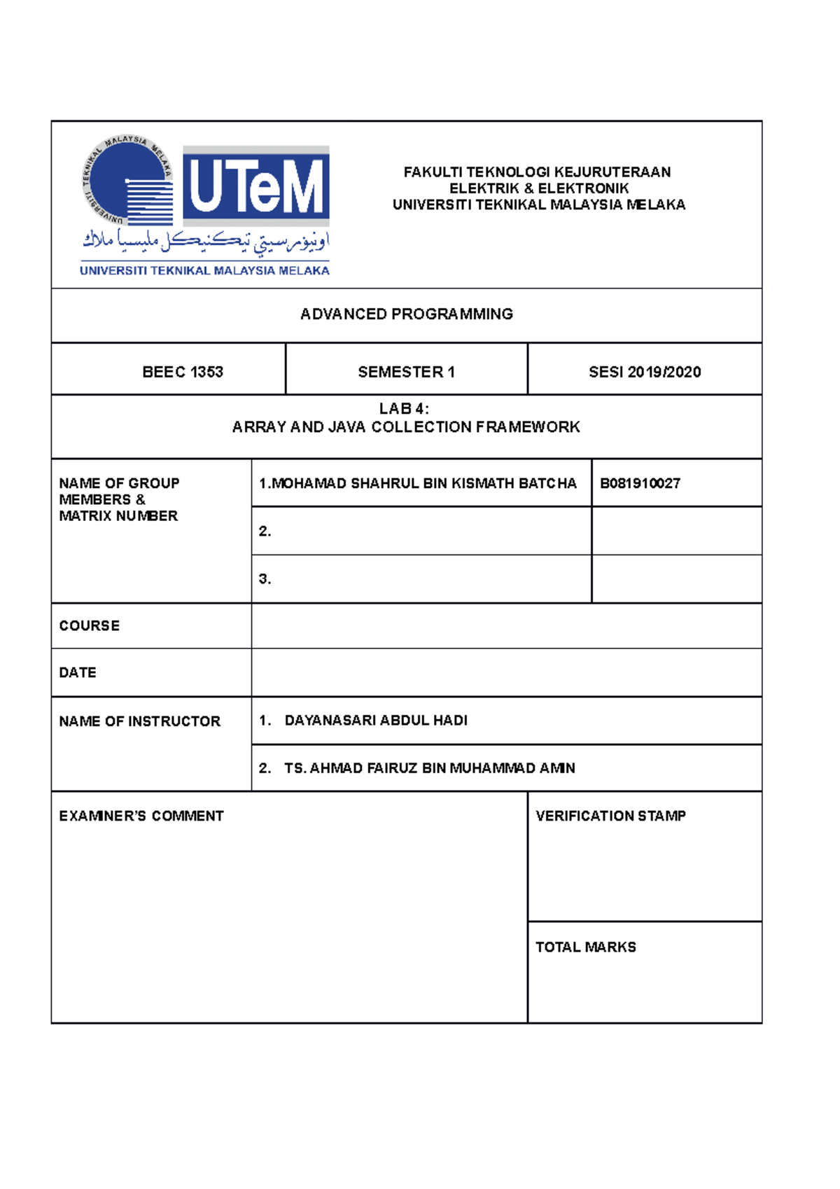 Lab4 Advanced Programming Advanced Programming Beec 1353 Semester 1