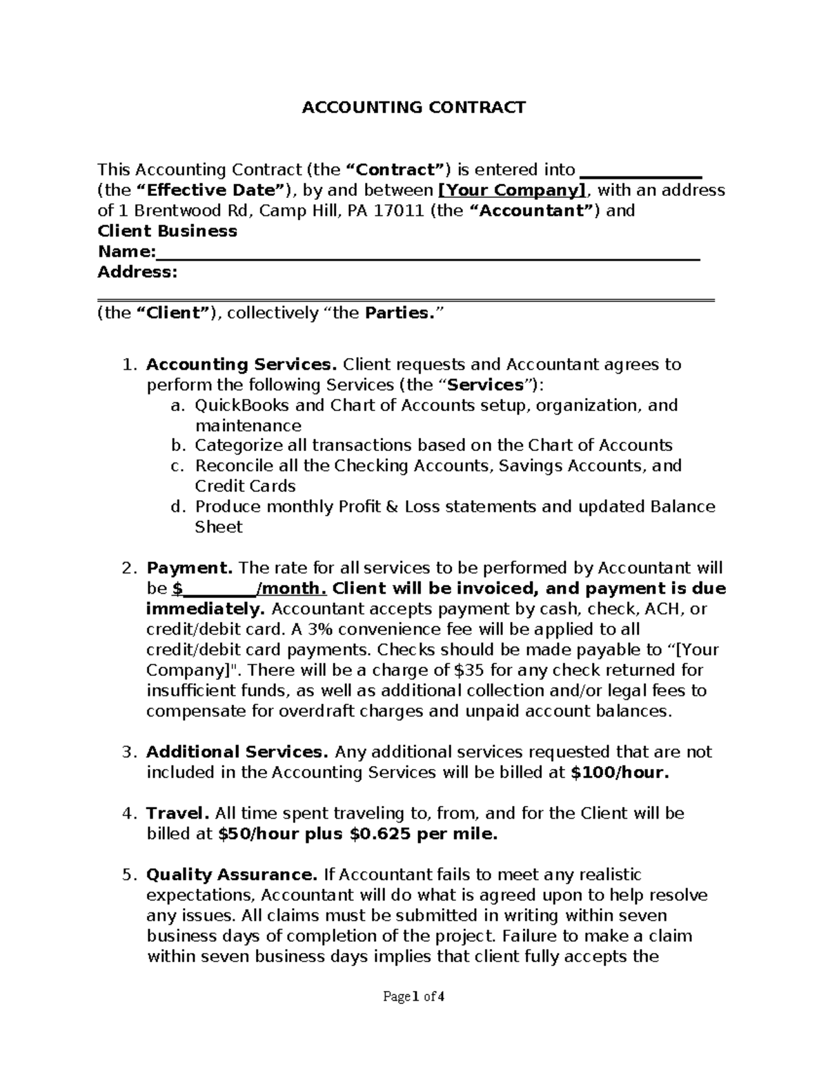 Client Agreement - ACCOUNTING CONTRACT This Accounting Contract (the ...