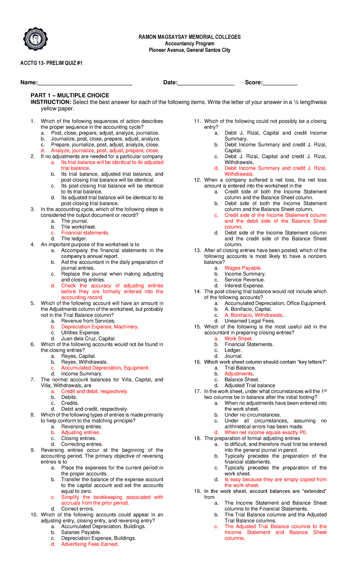 partnership operation - RAMON MAGSAYSAY MEMORIAL COLLEGES Accountancy ...