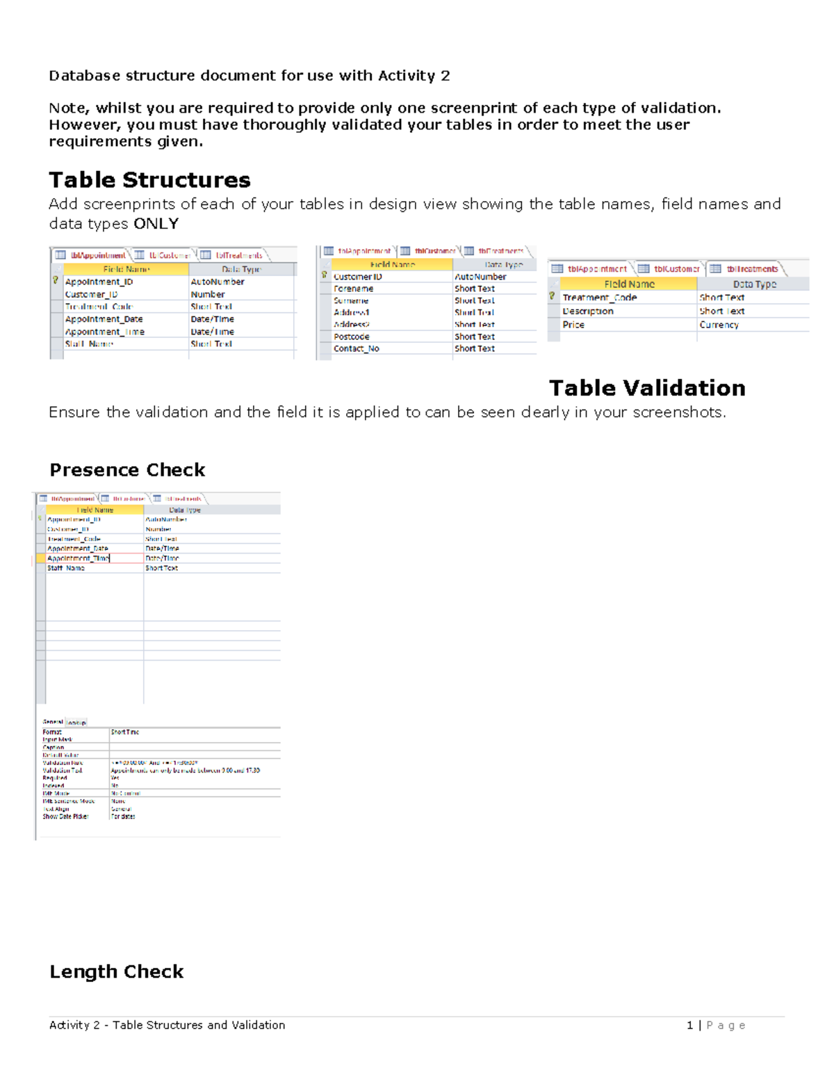Table Structure And Validation Database Structure Document For Use 8243