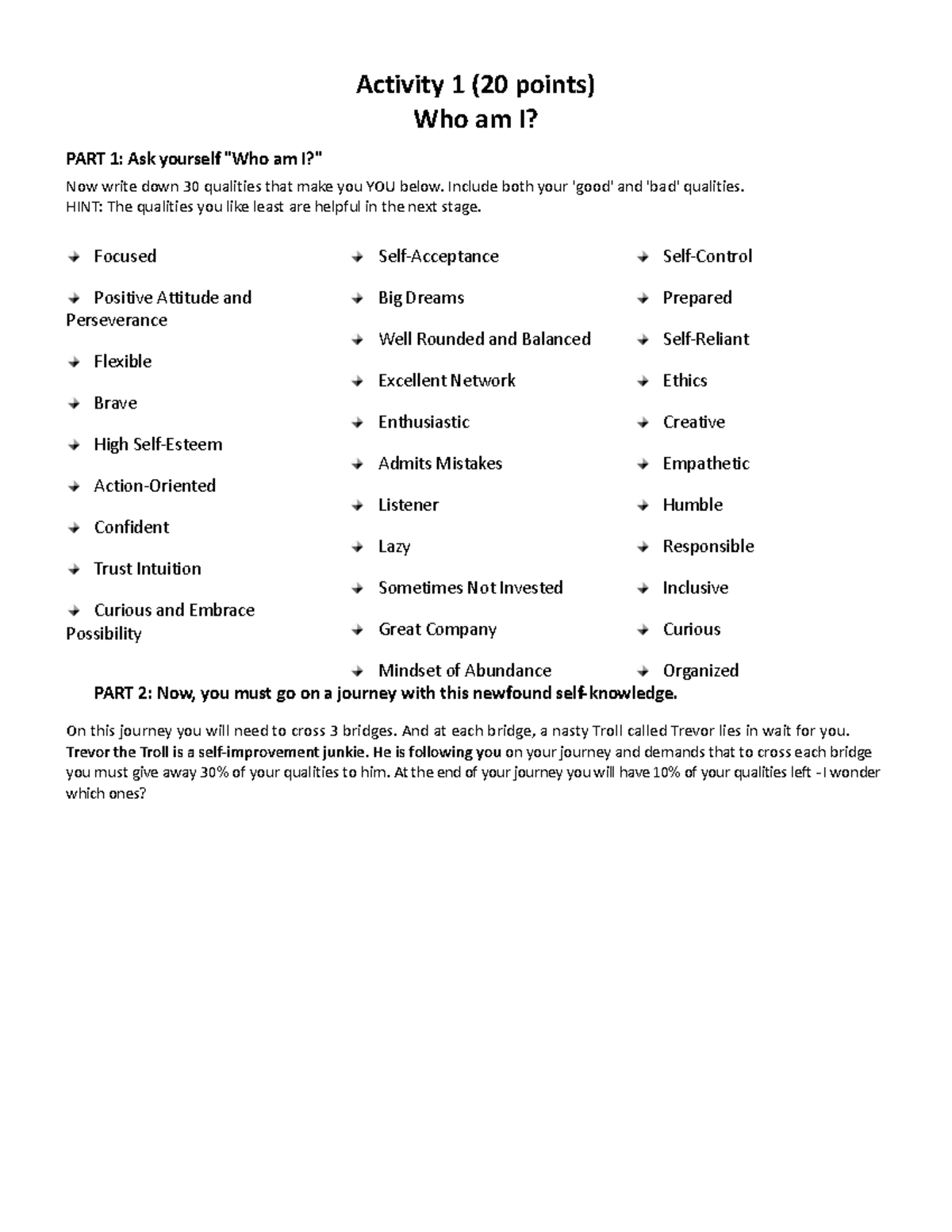 Sneak Peek - Activities - Who am I? PART 1: Ask yourself "Who am I ...