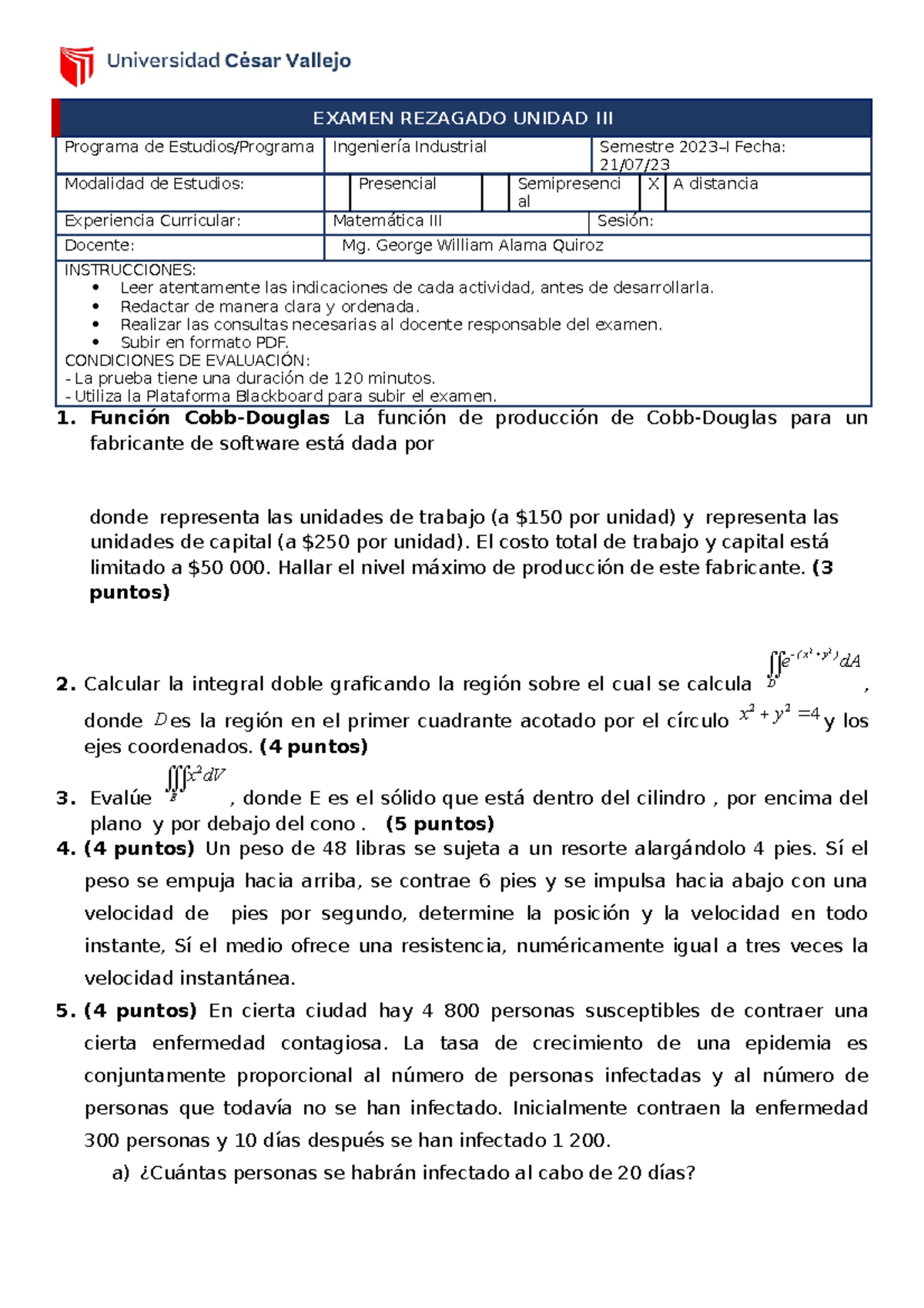 Examen Rezagado Unidad II - EXAMEN REZAGADO UNIDAD III Programa de ...