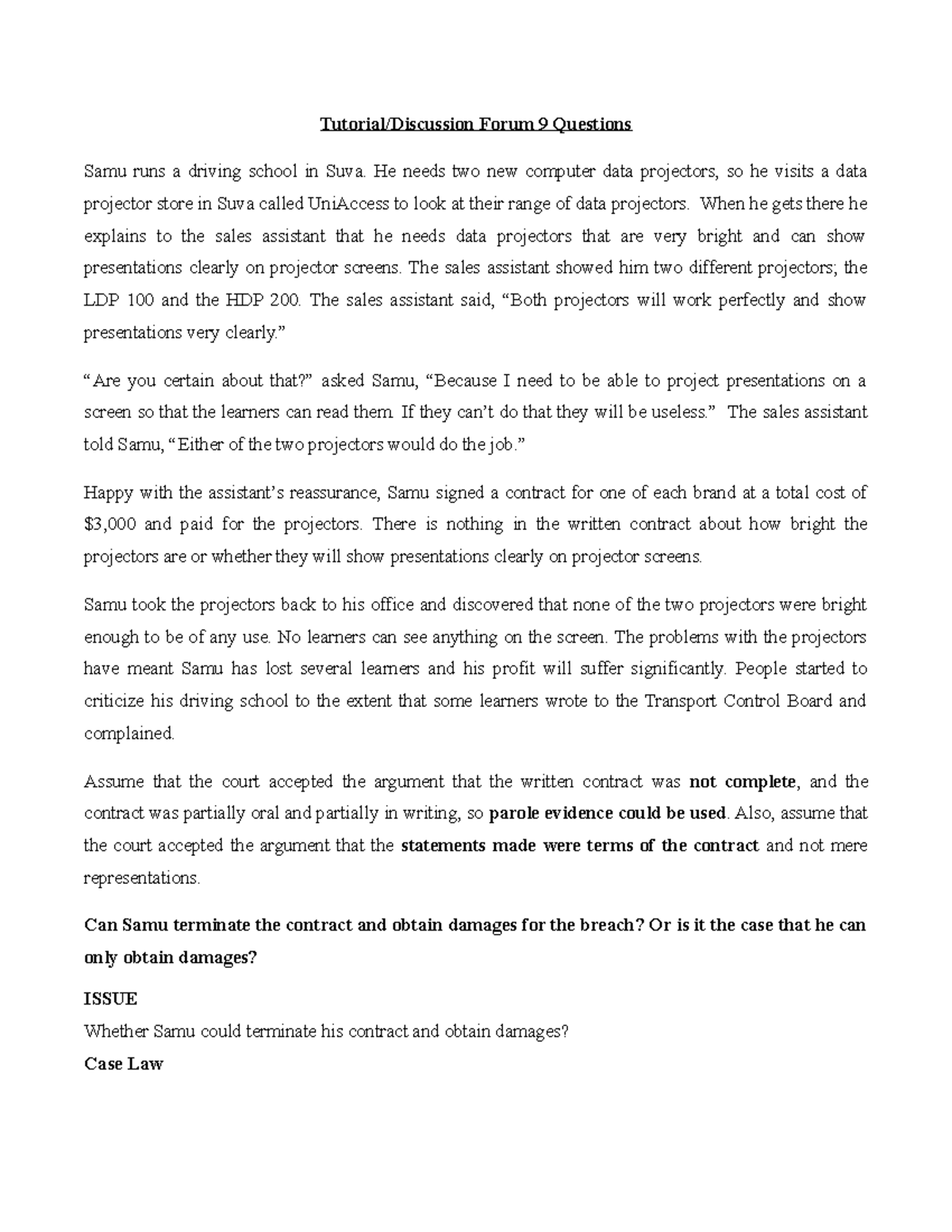 Tutorial 9 - The questions are based on week One's material taught by ...