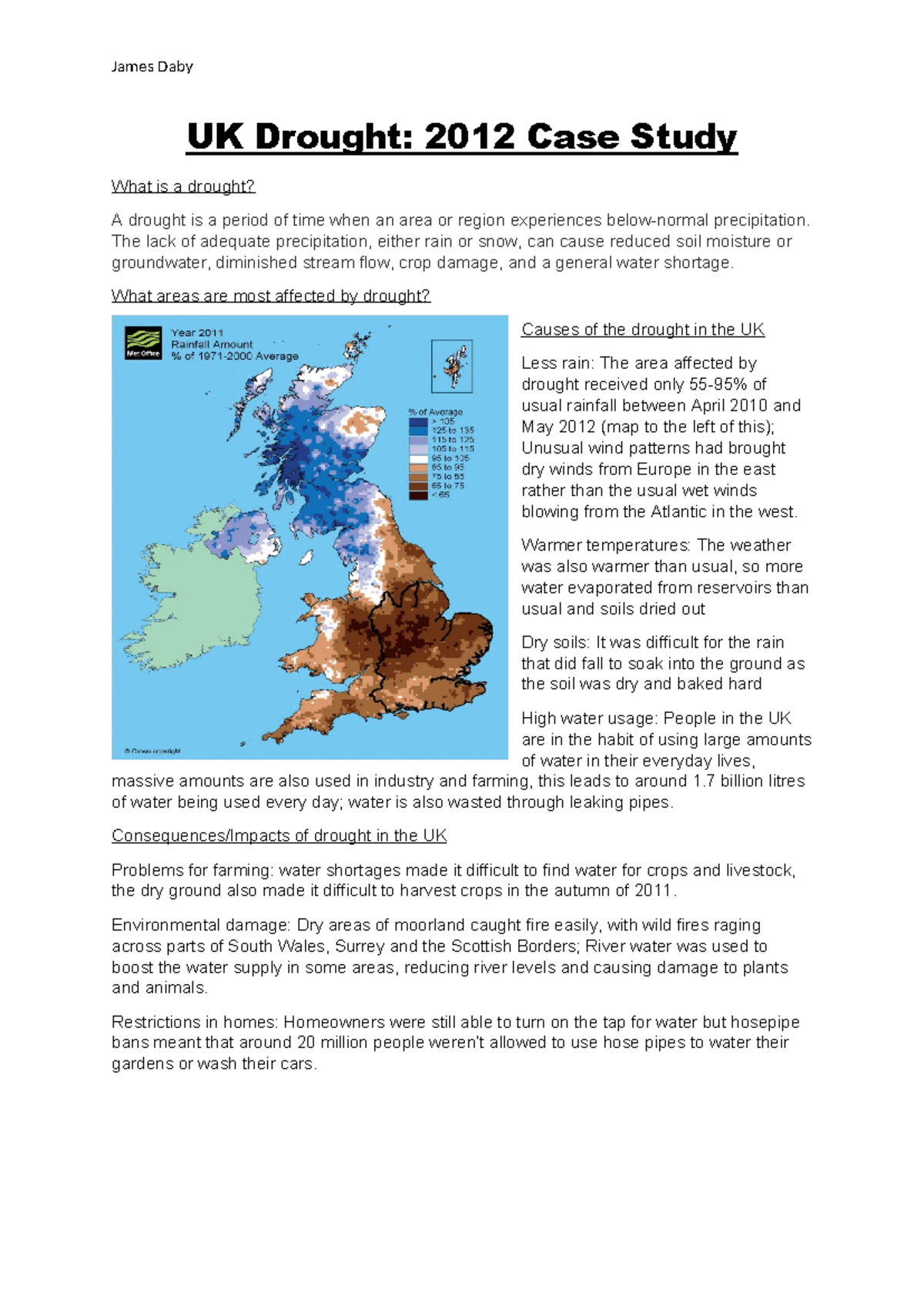 UK Drought - Case study - James Daby UK Drought: 2012 Case Study What ...