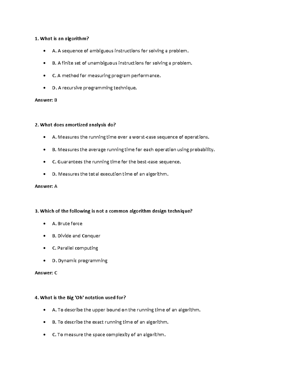 AOA viva Questions - 1. What is an algorithm? • A. A sequence of ambiguous instructions for ...