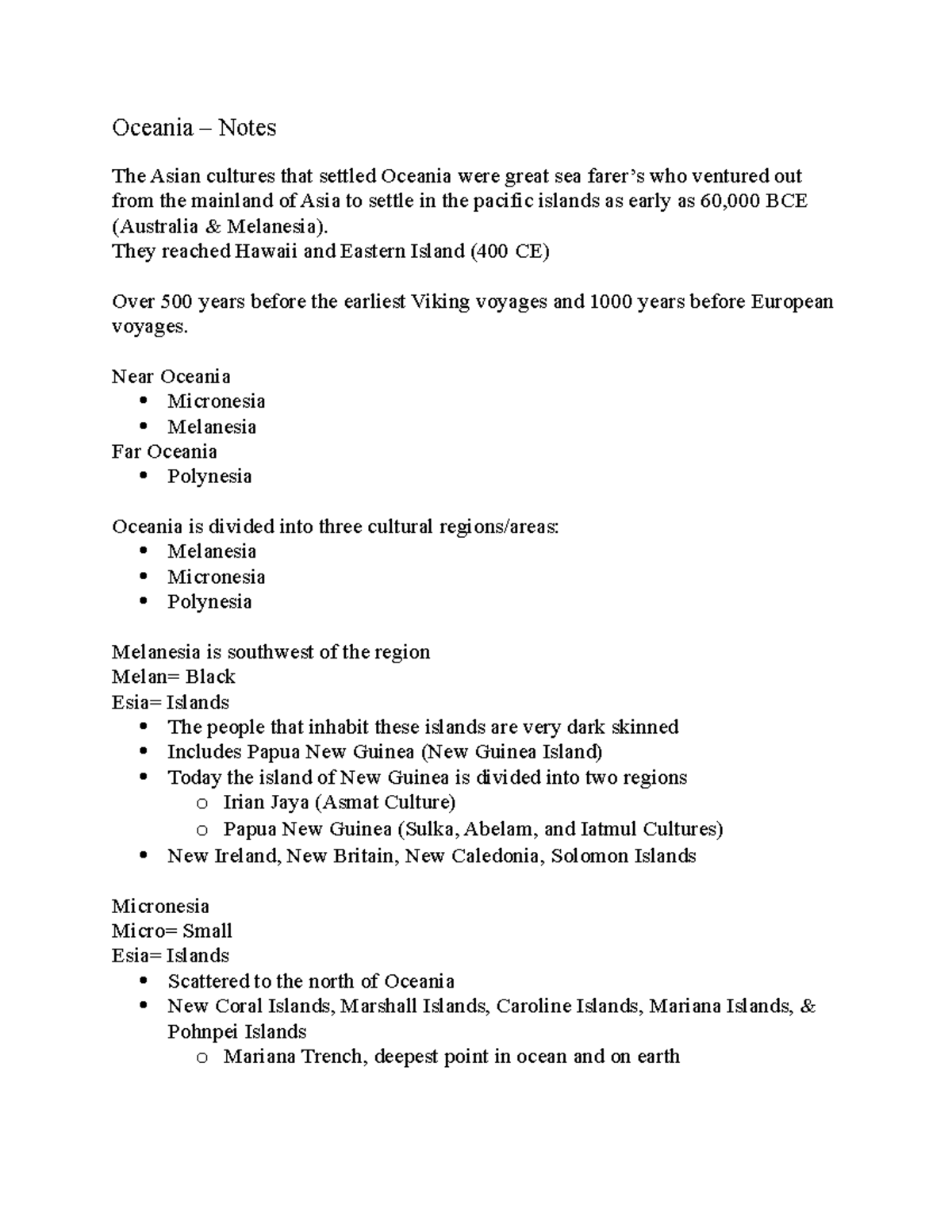 Oceania Cultures and Art: Melanesia Micronesia Polynesia - Studocu