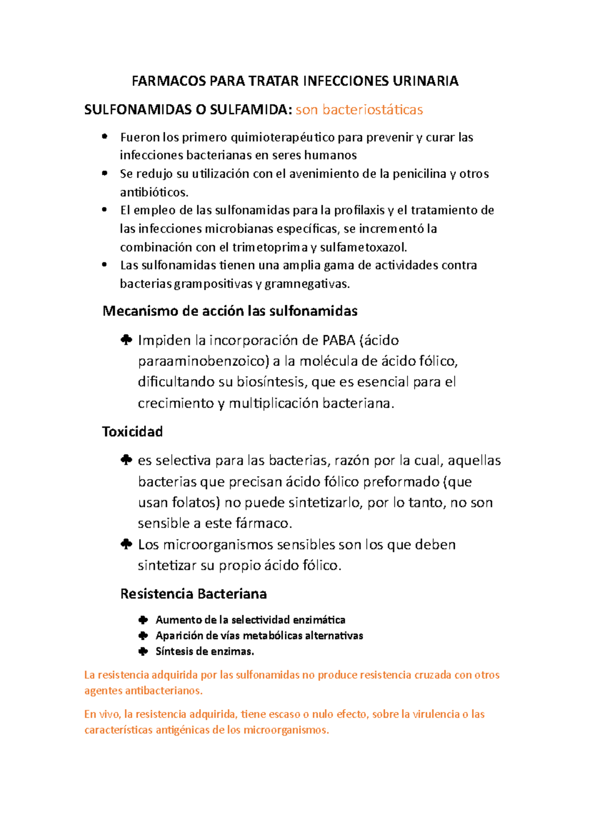 Resumen Sulfonamidas - FARMACOS PARA TRATAR INFECCIONES URINARIA ...