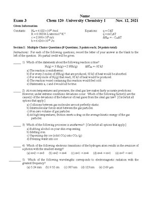 Exam3-F21-Key - Practice exam KEY for Unit 3 - CHEM 120 - FHSU - Studocu