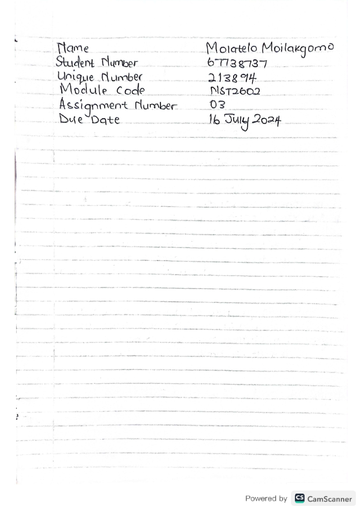 NST2602 Assignment 3 - I Molatelo Moilakgoma Student Number: 67738737 ...