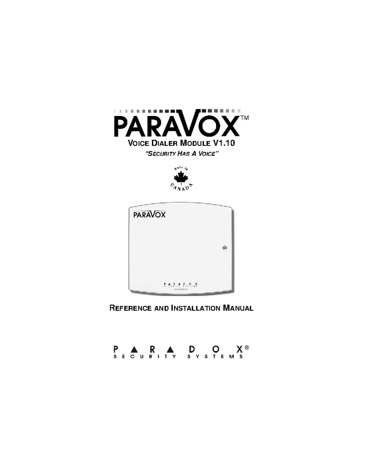 Discador Paradox CON Instalacion - VOICE D IALER M ODULE V1. “S ECURITY ...