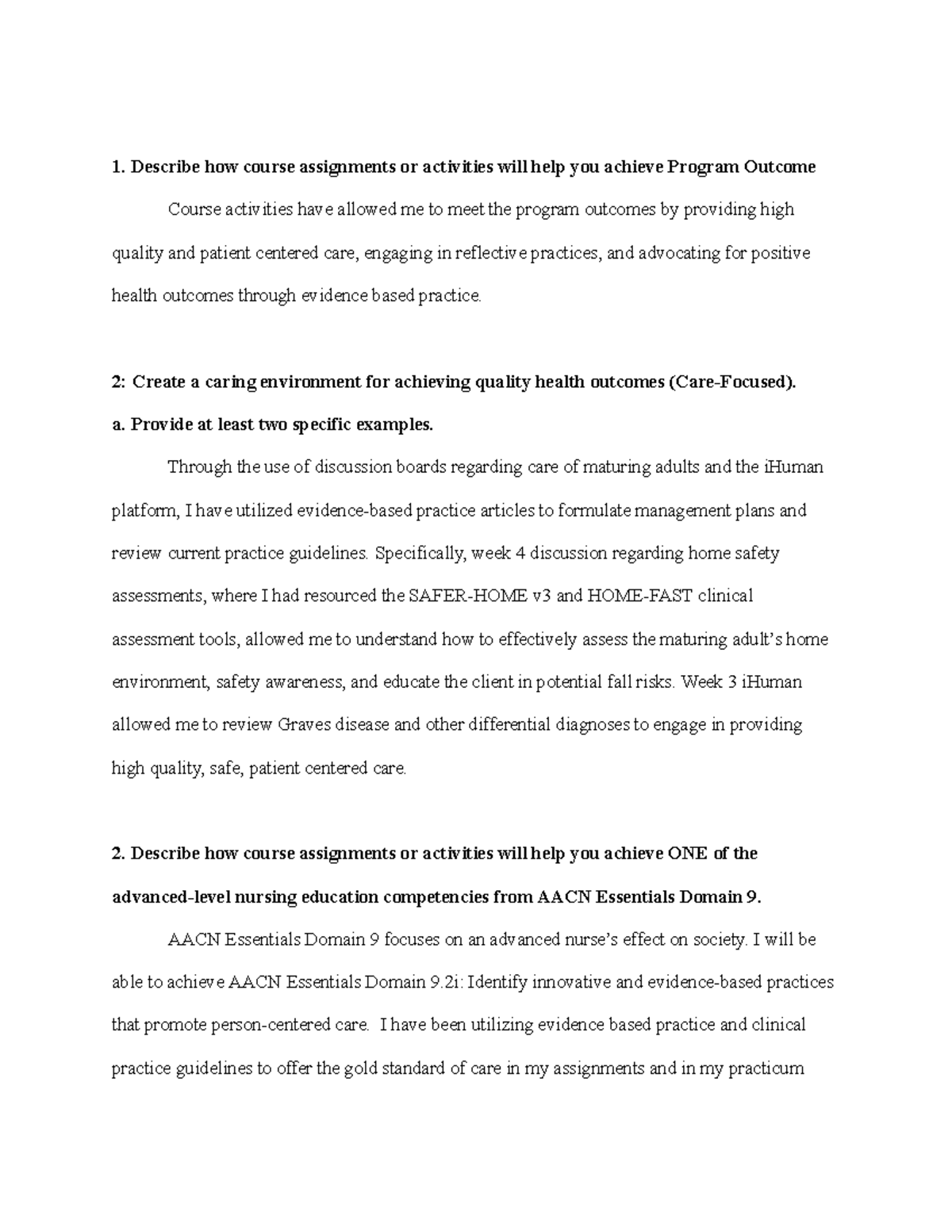 NR 601 Reflection-2 - NR 601 Reflection - Describe how course assignments or activities will ...