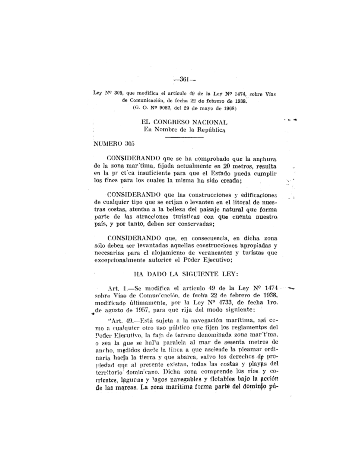 Ley 305-68 Promulgacion 23 mayo 1968 -361 - ####### Ley Nv 305, que ...