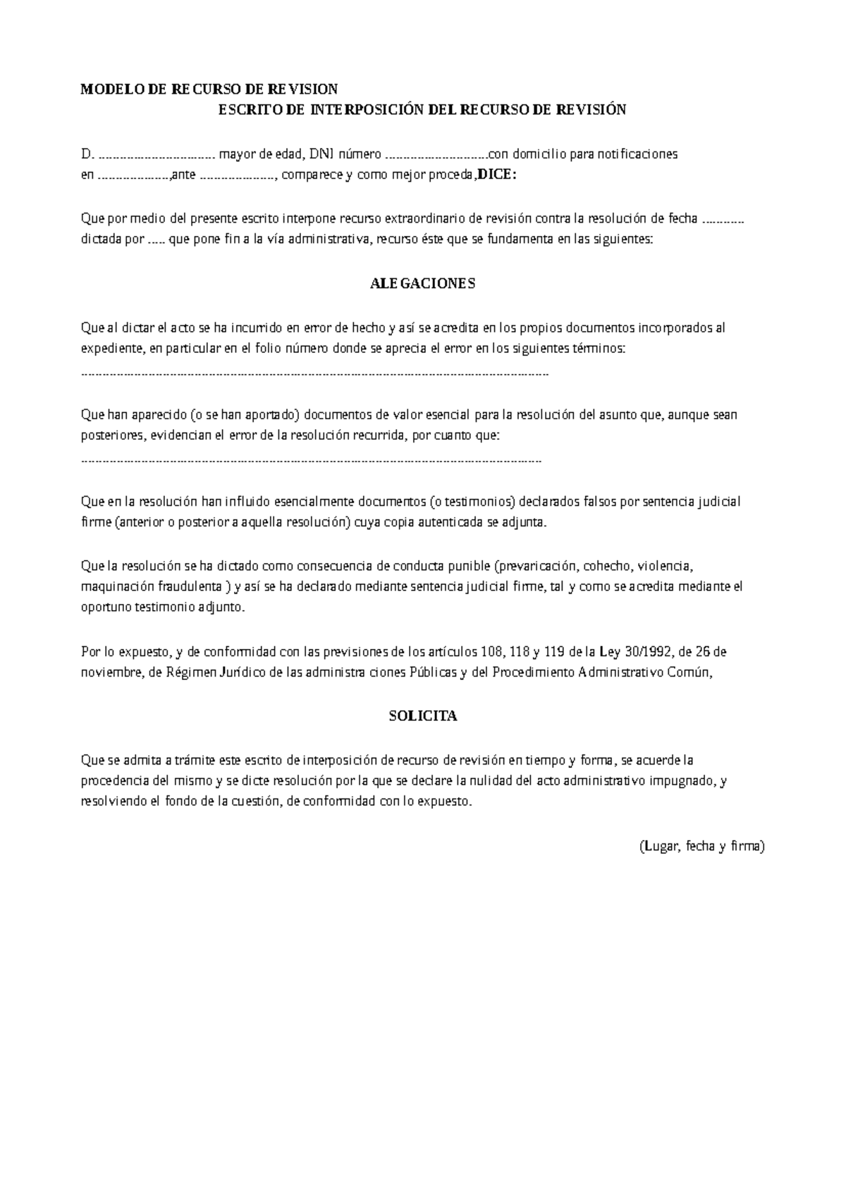 Modelo-de-recurso-de-revision - MODELO DE RECURSO DE REVISION ESCRITO DE INTERPOSICIÓN DEL ...