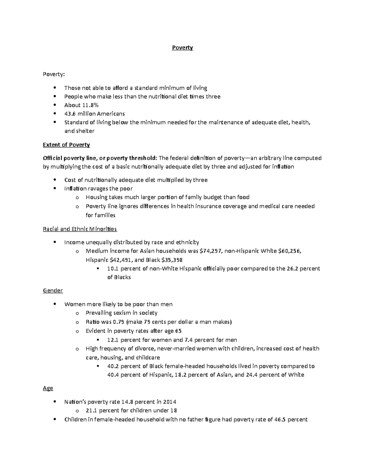 Poverty - Chapter Notes - Poverty Poverty: Those not able to afford a ...